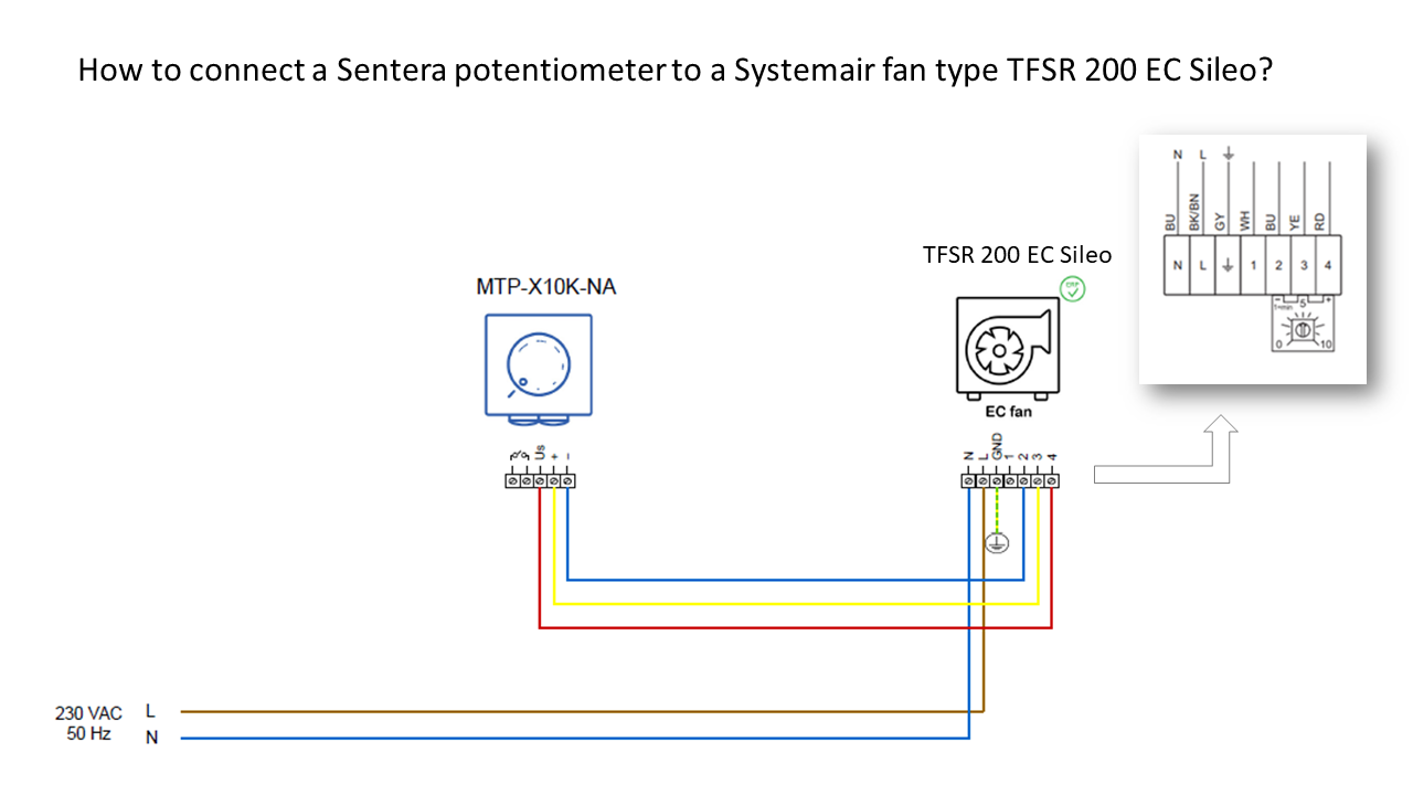 How to connect a Sentera potentiometer to a Systemair fan type TFSR 200 ...